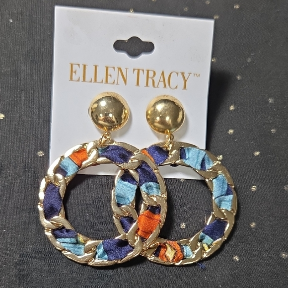 Ellen Tracy | Jewelry | Ellen Tracy Gold Earrings With Blue And Orange ...